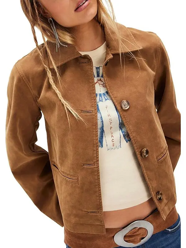 Free People Hera Faux Leather Jacket - Caramel