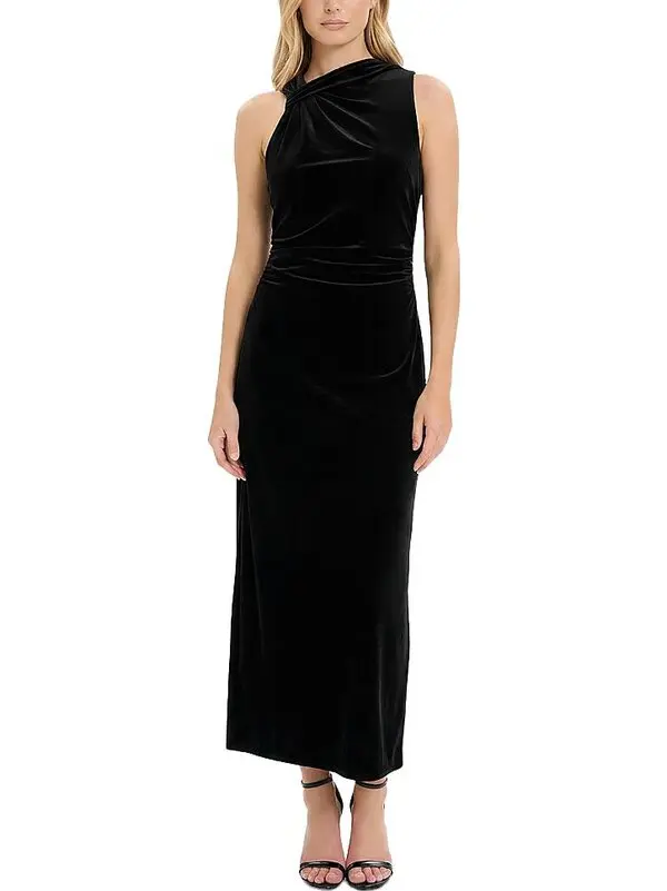 Maggy London Velvet Knot Shoulder Midi Dress - Black