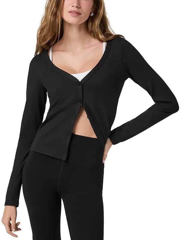 Vuori Halo V Neck Cardigan - Solid Black