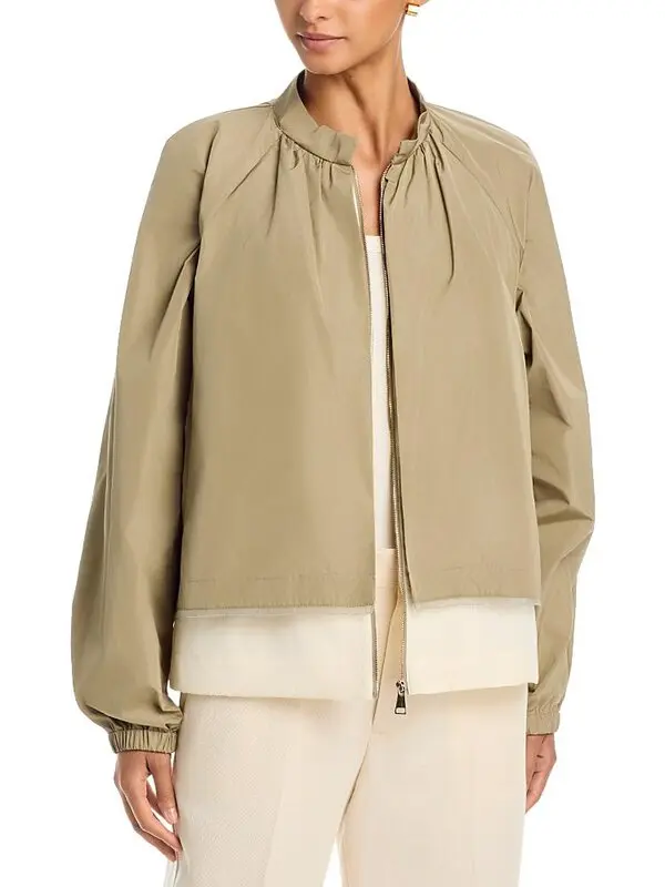 Fabiana Filippi Taffeta Bomber Jacket With Layered Hem - Olive