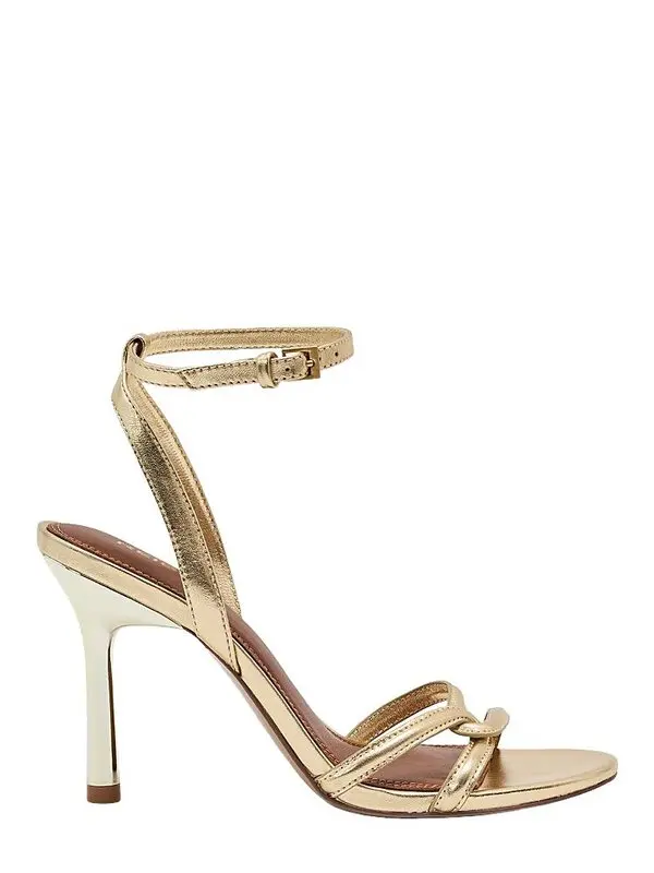 REISS Metallic Leather Stiletto Sandals - Gold