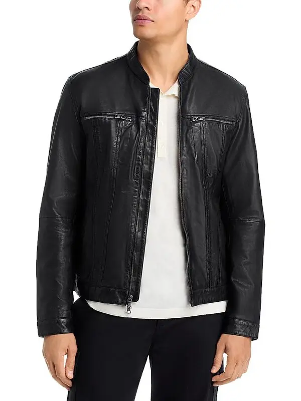John Varvatos Kurt Zip Leather Jacket - Black