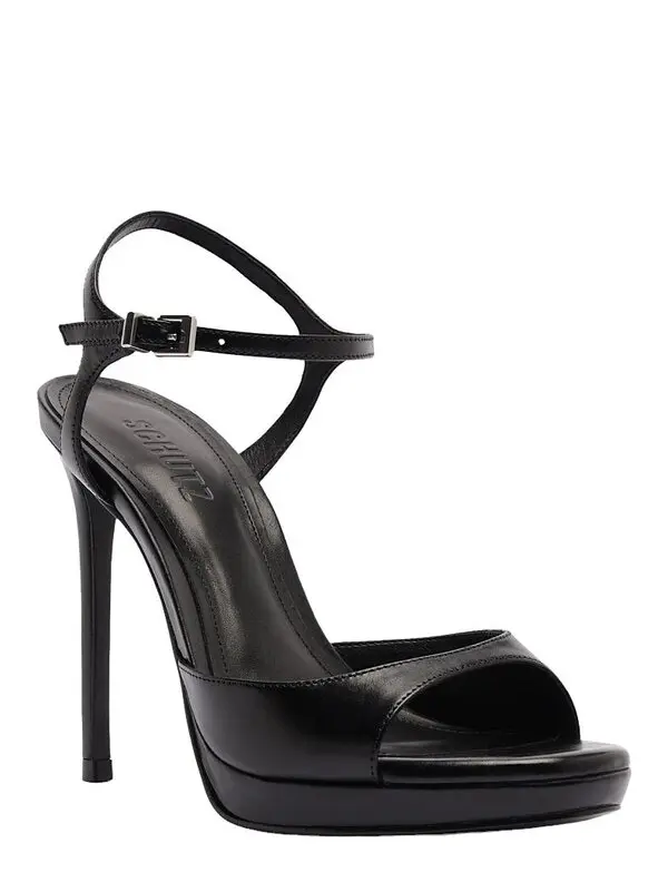 Schutz Scarlett Leather Stiletto Sandals With Ankle Strap - Black