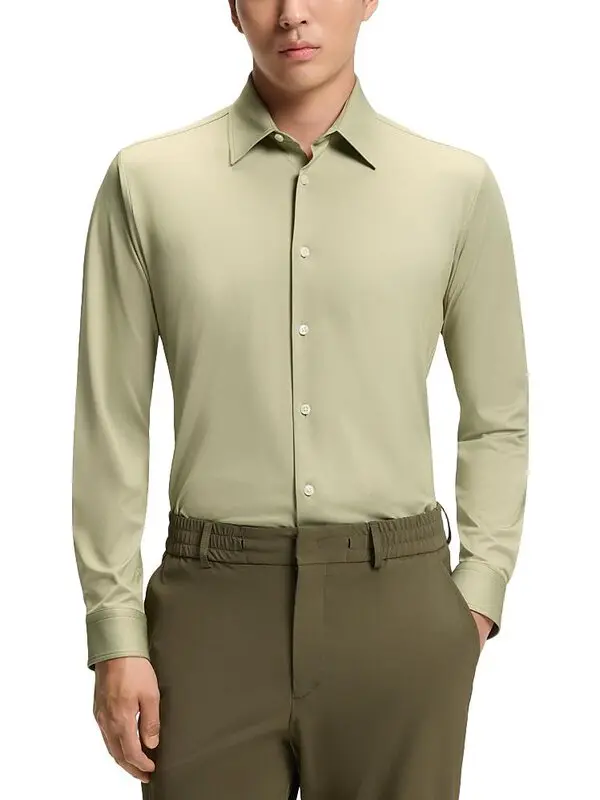 BOSS Roan Kent Collar Slim Fit Shirt - Beige