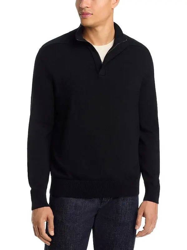 BOSS Liorman Wool & Cotton Zip Neck Sweater - Black