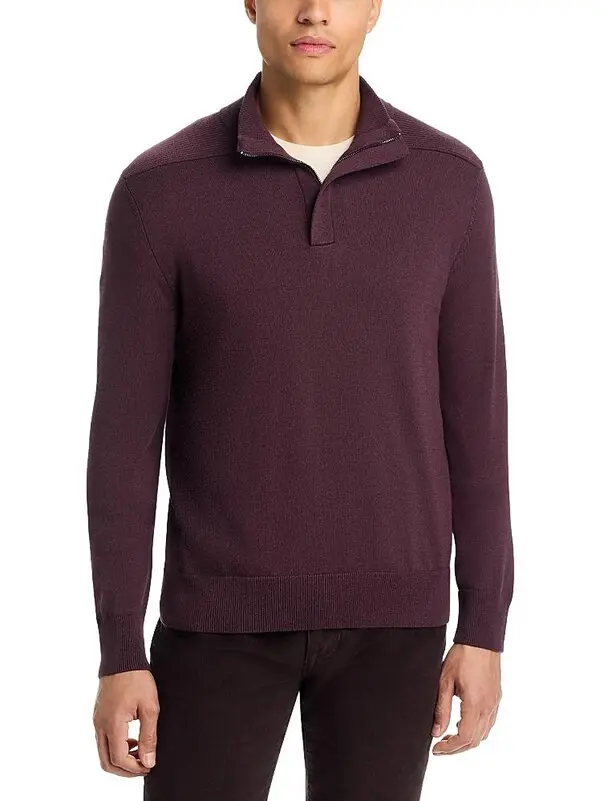 BOSS Liorman Wool & Cotton Zip Neck Sweater - Open Red