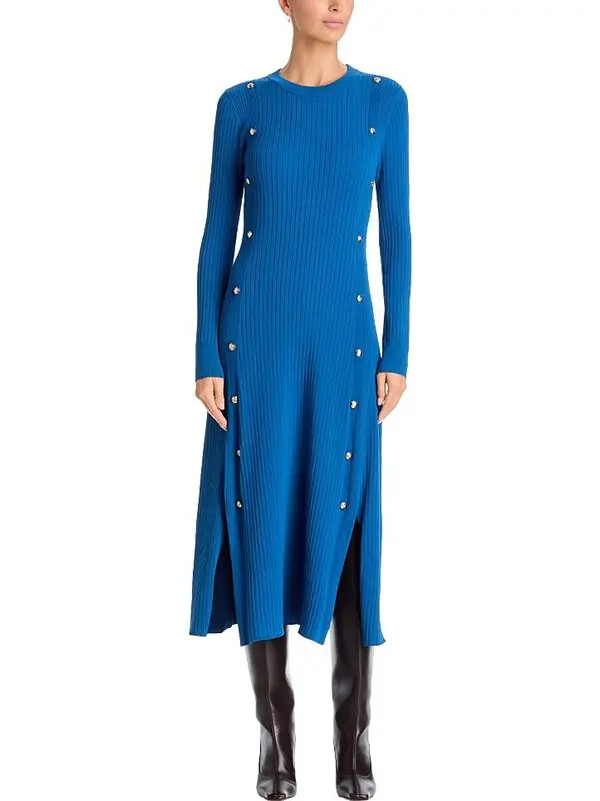 Elie Tahari Tamara Button Detailed Ribbed Sweater Dress - Blue Dream