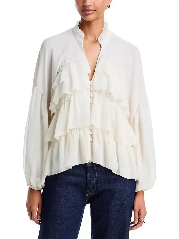 Cinq À Sept Amoura Stand Collar Ruffle Tiered Top - Ivory