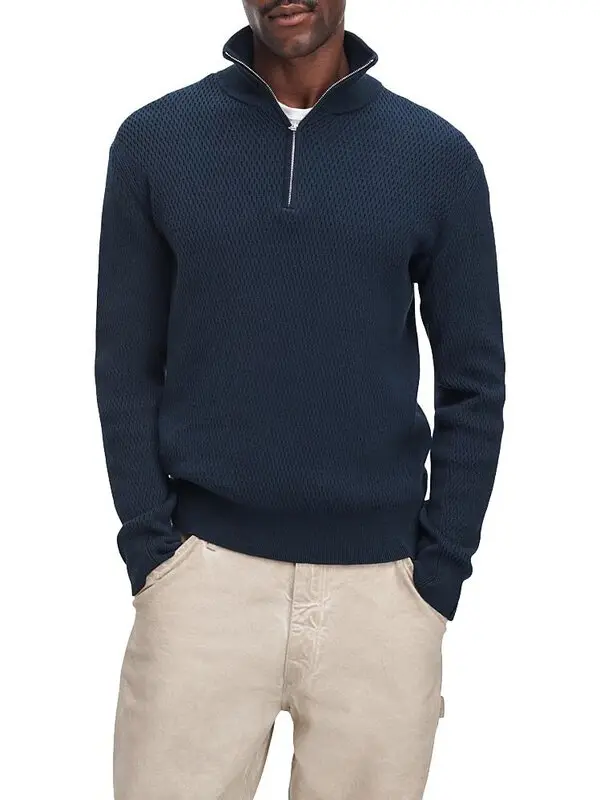 Rag & Bone Danton Quarter Zip Cotton Sweater - Navy