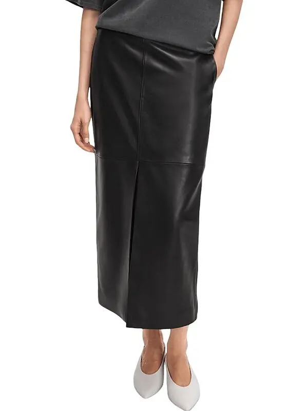 Rag & Bone Bessie Leather Midi Skirt - Black