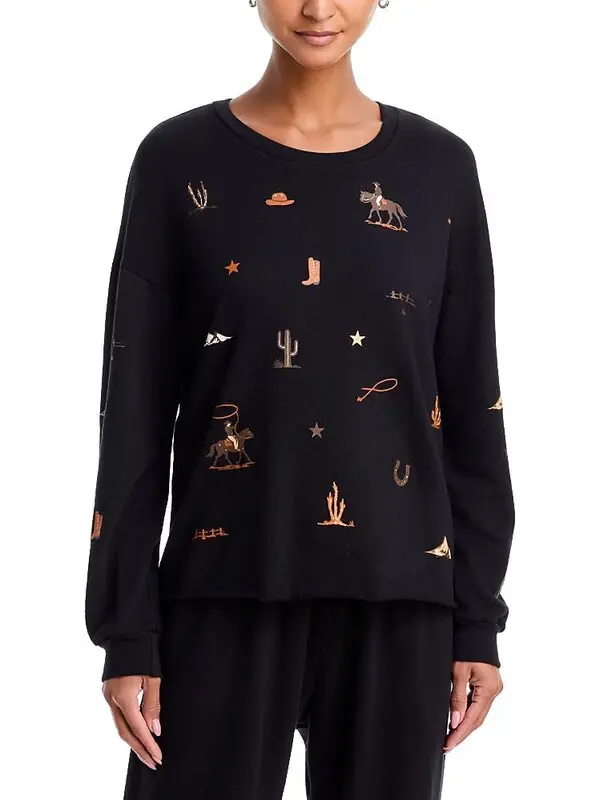 Aqua Tessa Rodeo Elements Cotton Sweatshirt - Black