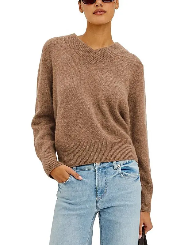 Rails Lidya V Neck Sweater - Heather Camel