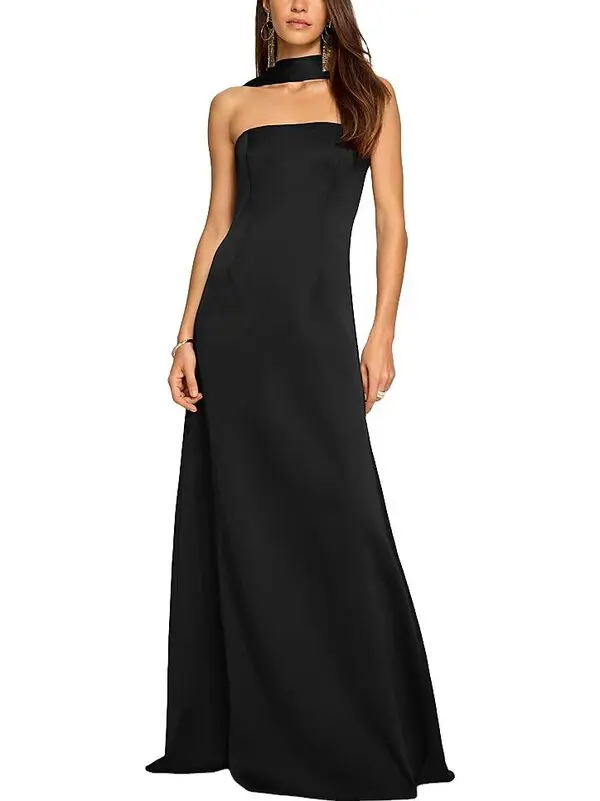 Ramy Brook Sleeveless Attached Scarf Gown - Black