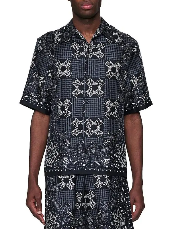 Amiri Check Pattern Silk Camp Shirt - Black