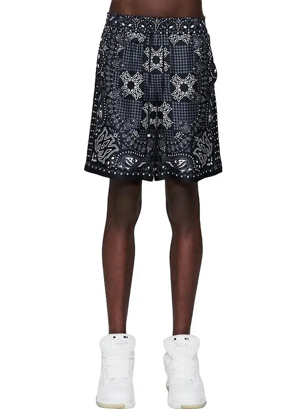 Amiri Check Pattern Silk Drawstring Shorts - Black