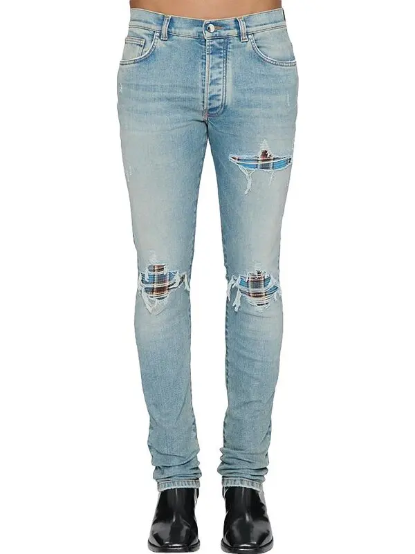 Amiri Flannel Patch Skinny Fit Jeans - Medium Indigo