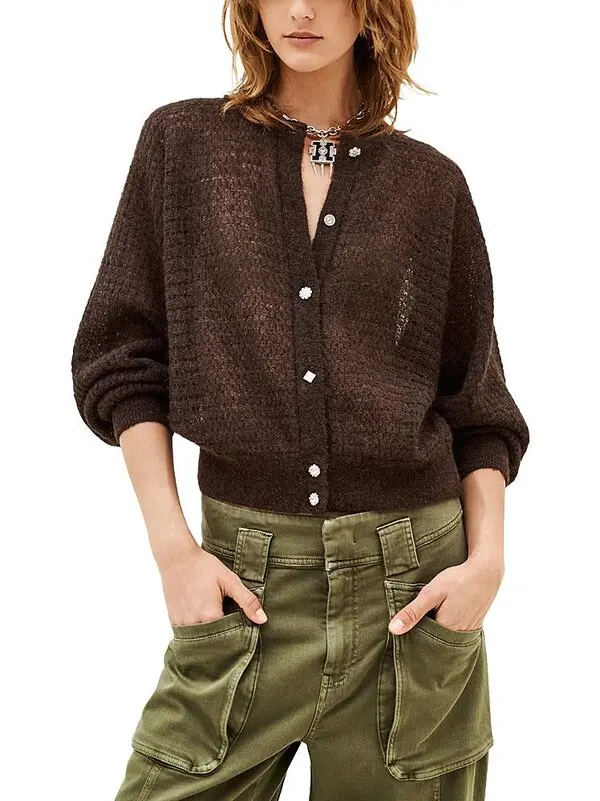 Ba&sh Isolar Pointelle Knit Cardigan - Ebony