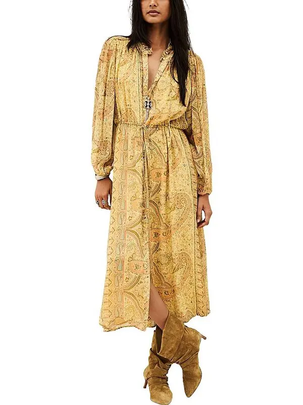 Ba&sh Ciahara Printed Midi Dress - Yellow