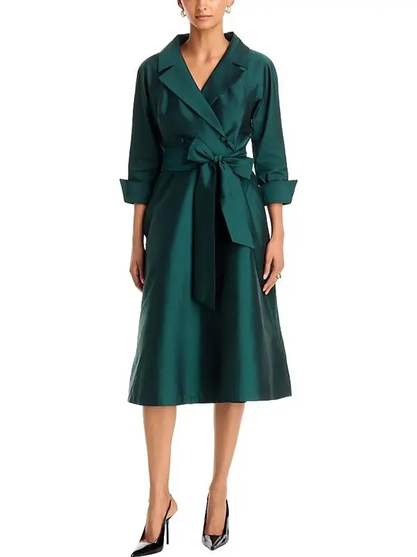 Rickie Freeman For Teri Jon Taffeta Notch Collar Belted Shirt Dress By - Forest