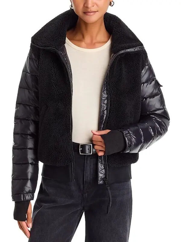 Aqua Sherpa Mixed Media Bomber Jacket - Jet/black