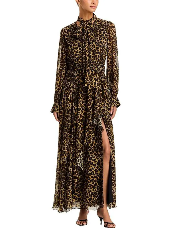 TOCCIN Jane Tie Neck Printed Maxi Dress - Leopard