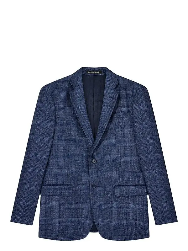Emporio Armani Classic Fit Plaid Check Blazer - Light Blue