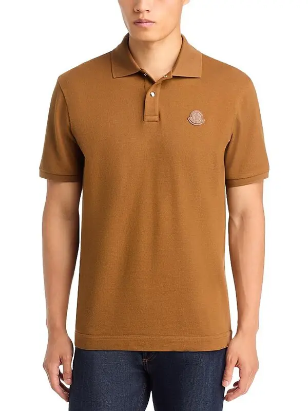 Moncler Logo Patch Cotton Piquet Polo Shirt - Bronze
