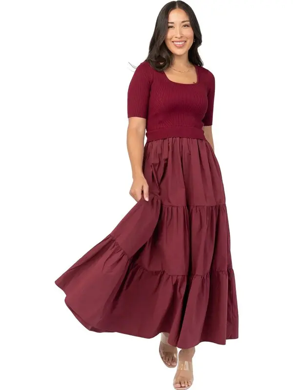 FLYING TOMATO Astra Tiered Maxi Dress - Berry
