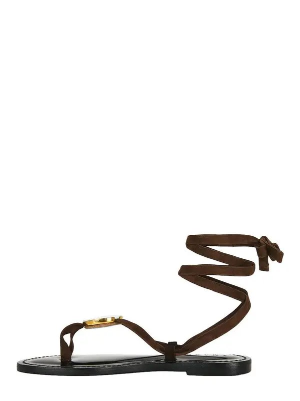 AMANU Vamizi Suede Sandal With Gold Tone Embellishment And Ankle Tie - Chocolate