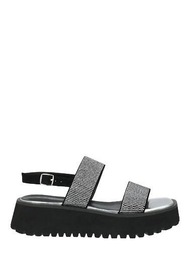 TOSCA BLU Embellished Leather Slingback Sandals With Crystal Appliqués - Black