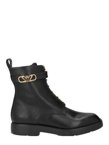 Emporio Armani Leather Lace-up Ankle Boots With Logo Detail - Black
