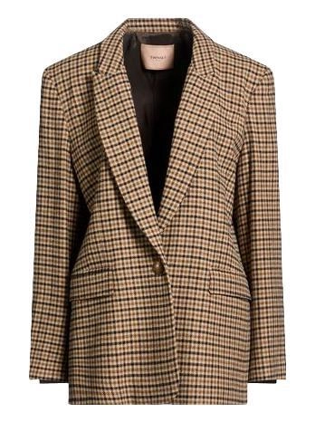 TWINSET Single-breasted Houndstooth Blazer - Beige