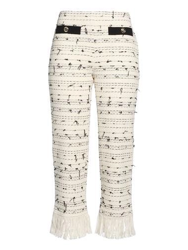 Liu Jo Tapered Tweed Cropped Pants With Fringe Detail - Beige