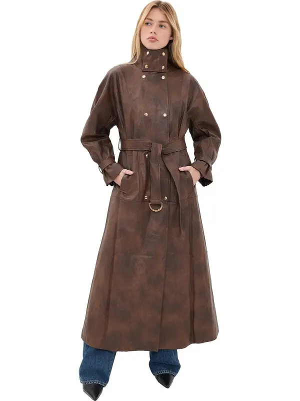 Bardot Milana Faux Leather Trench Coat - Dark Choco