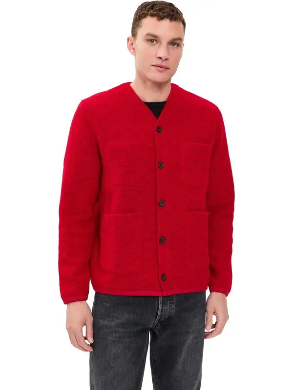 Universal Works Wool Fleece Cardigan - Scarlet