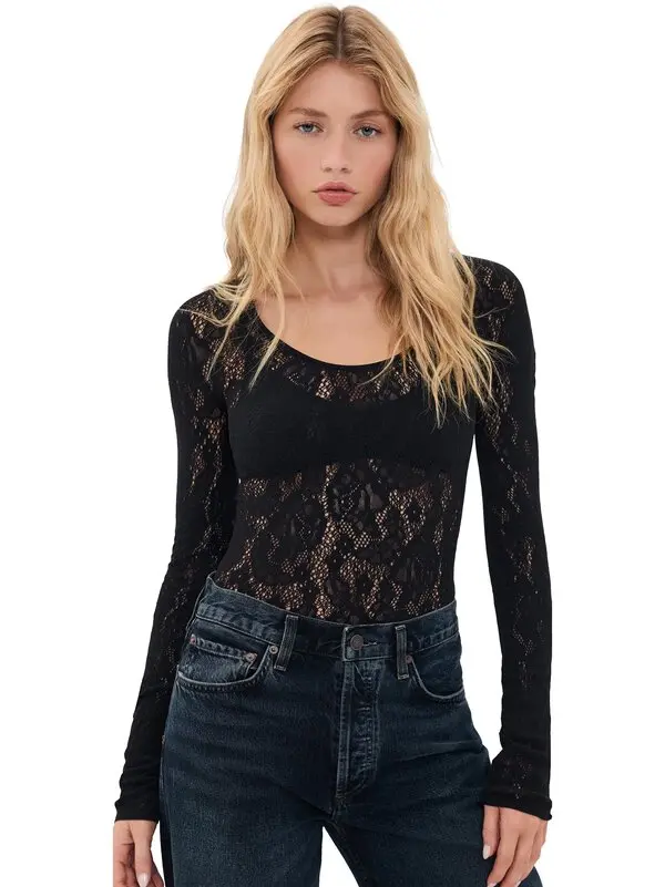 Wolford Infinite Rose Net Long Sleeve Tee - Black
