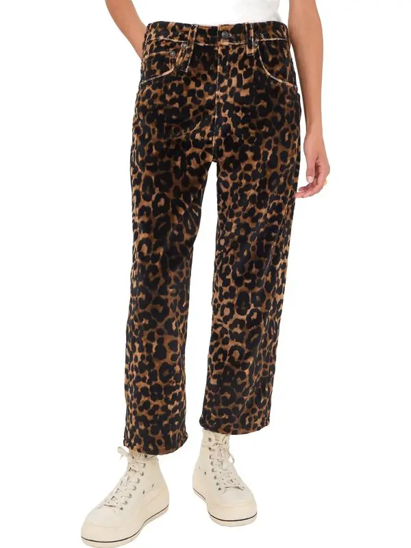 R13 X Boyfriend Jeans With Leopard Print - Brown Leopard