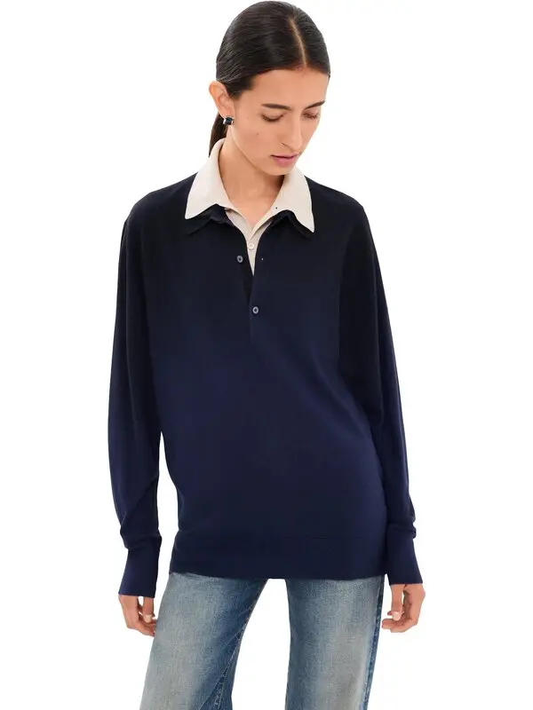 Acne Studios Layered Knit Polo Sweater - Navy/beige