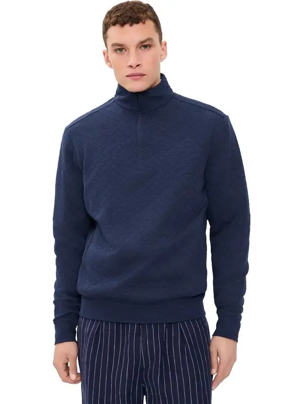Rlx Ralph Lauren Quilted Double Knit Quarter Zip - Spring Navy Heather