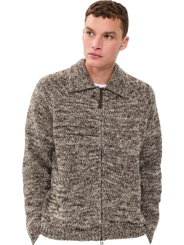 Universal Works Lambswool Zip Cardigan - Ecru/brown