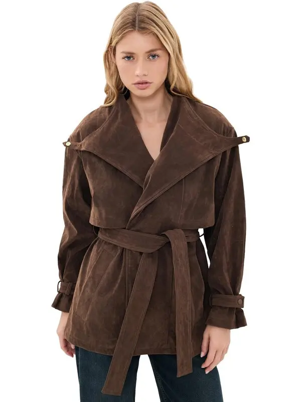 Bardot Veronica Faux Suede Jacket - Dark Choco