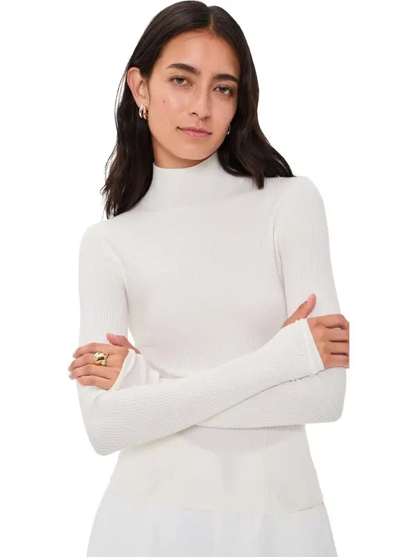 Alice + Olivia Roberta Ribbed Turtleneck Top - Soft White