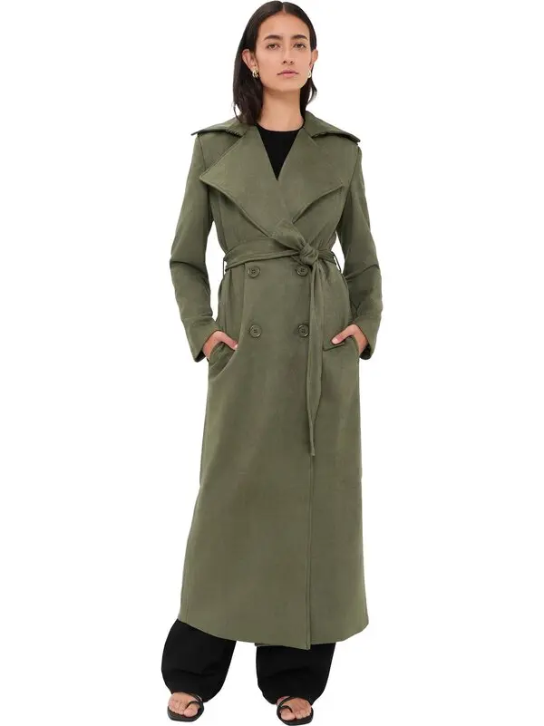 Bardot Kira Faux Suede Trench Coat - Khaki