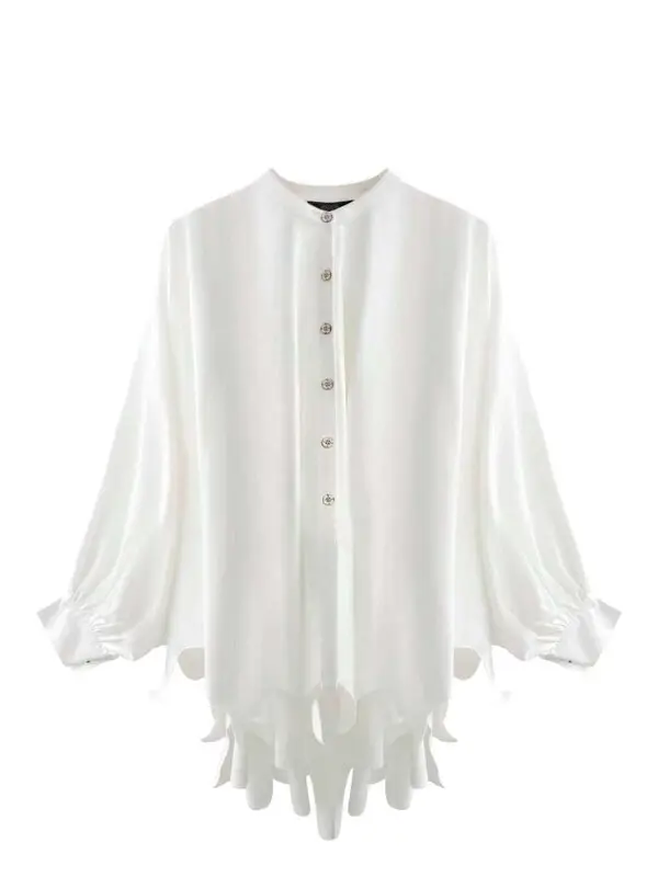 1964 Sestra Oversized Cotton Shirt With Drip Hem And Open Back - White