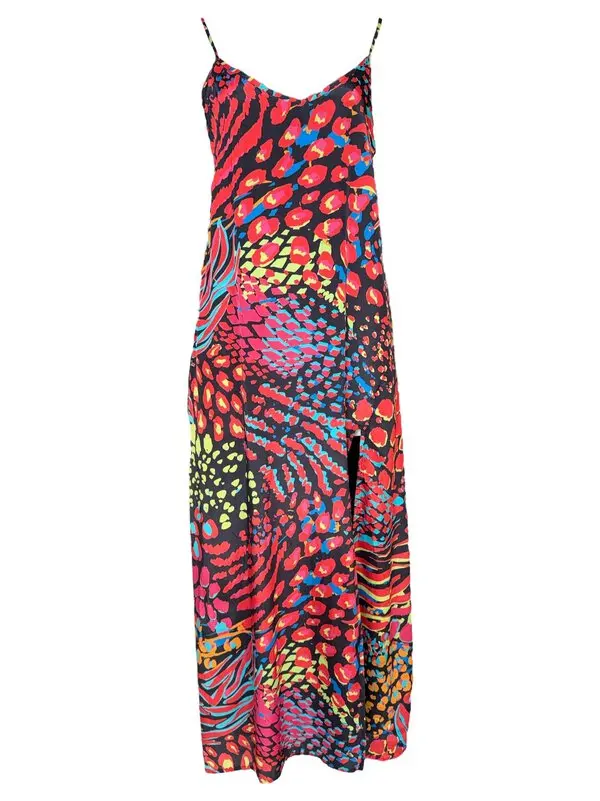 ANY OLD IRON Multicolor Neon Animal Maxi Dress - Black/red