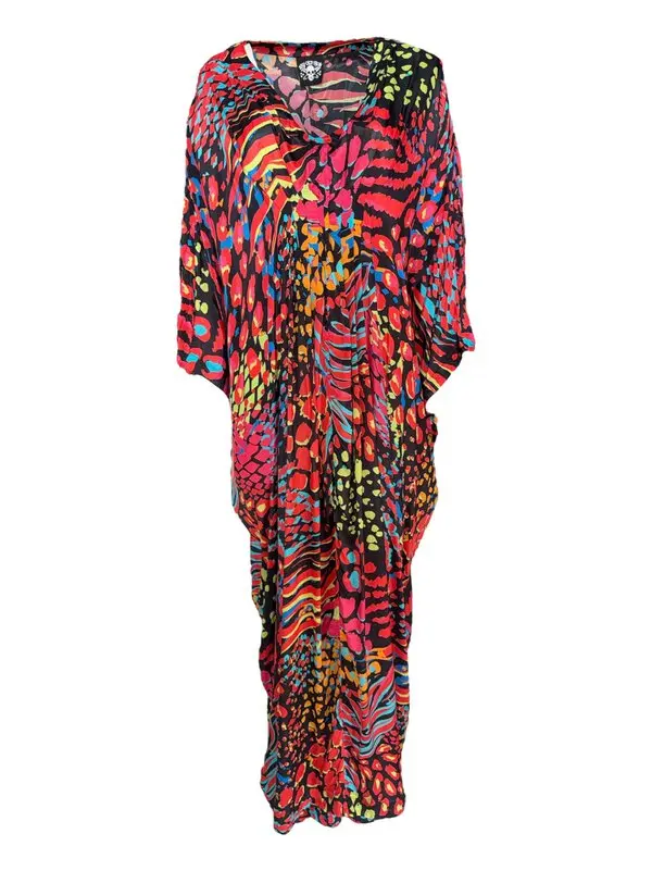 ANY OLD IRON Multicolor Neon Animal Print Kaftan - Black/red
