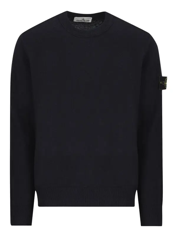 Stone Island Crew Neck Wool Sweater With Logo Patch - Blue