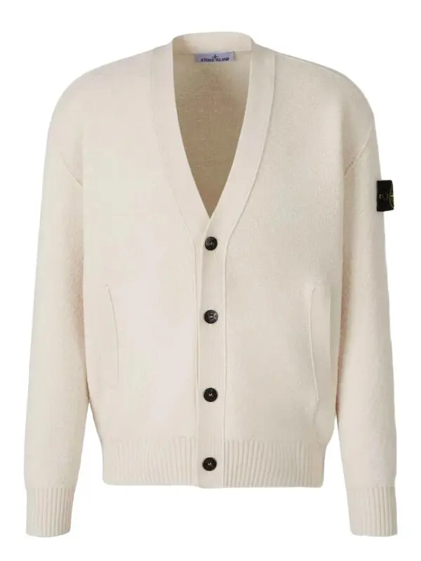 Stone Island Wool Cardigan With Button Detail - White