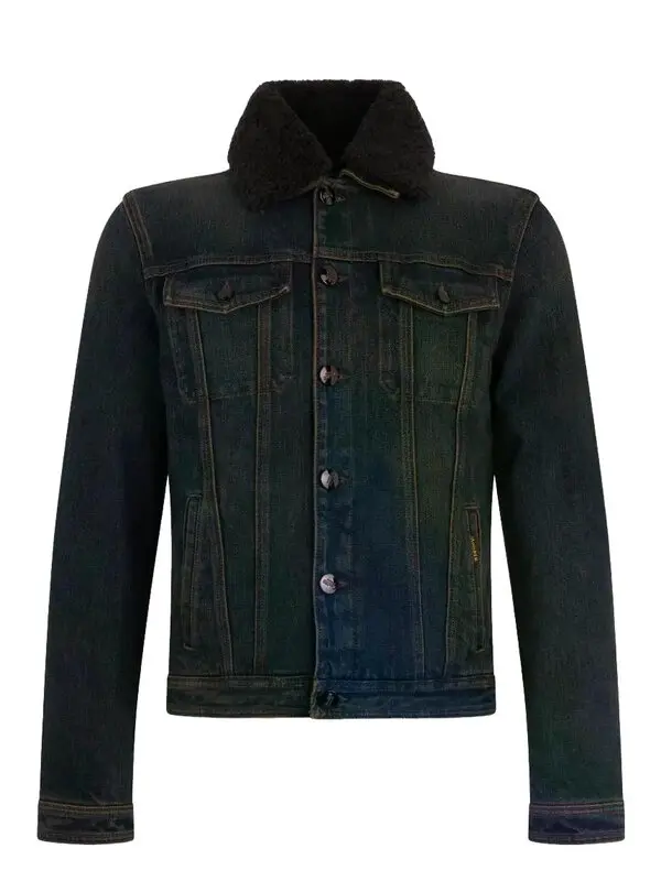 MOORER Shearling Collar Denim Jacket - Blue