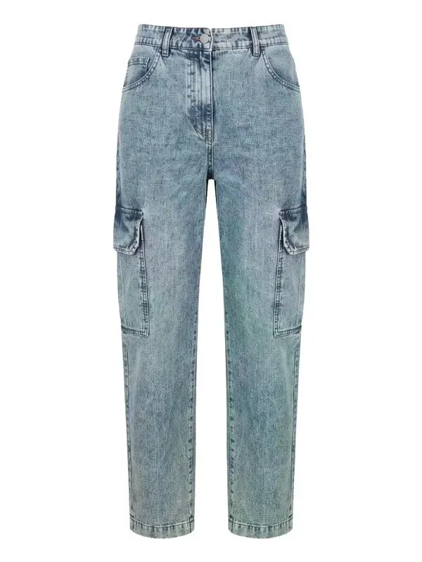 MOORER Acid Wash Cargo Pockets Straight Leg Jeans - Blue